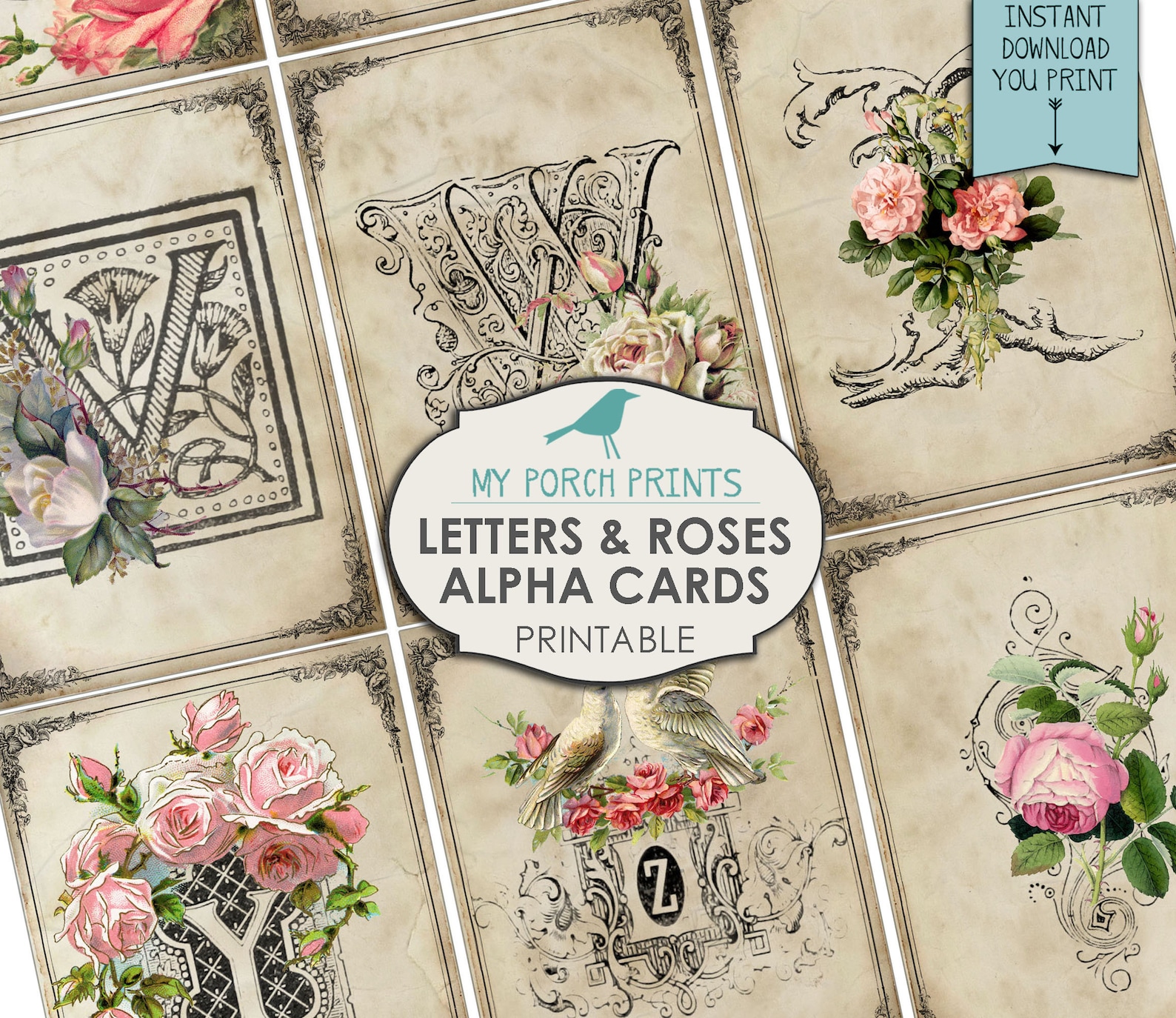 Letters & Roses Alpha Card Junk Journal Pocket Letter - Etsy