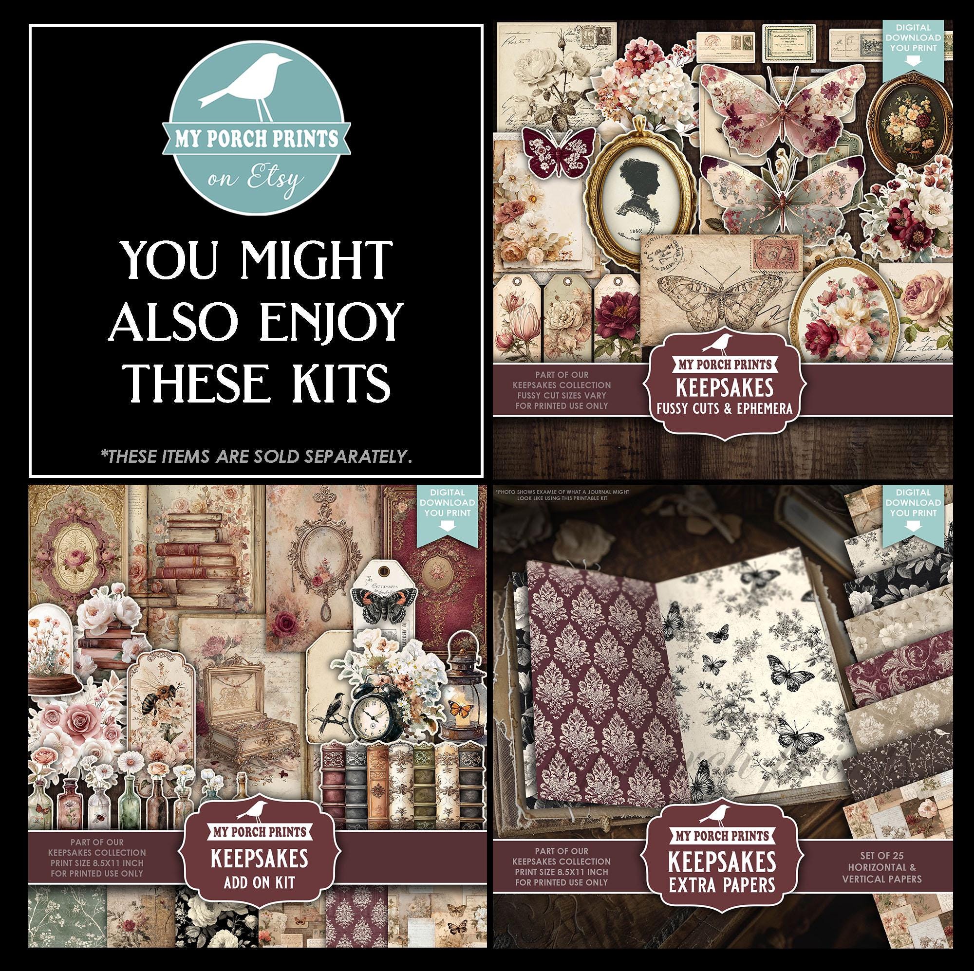 Keepsakes Junk Journal ADD-ON KIT, Ephemera, Burgundy, Vintage, Sepia ...