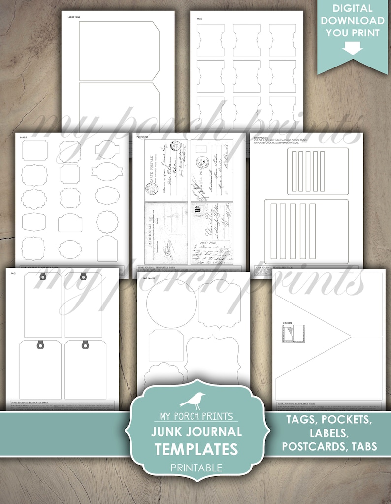 Junk Journal Kit Template, Ink Saver, Black, White, Template, Folder ...