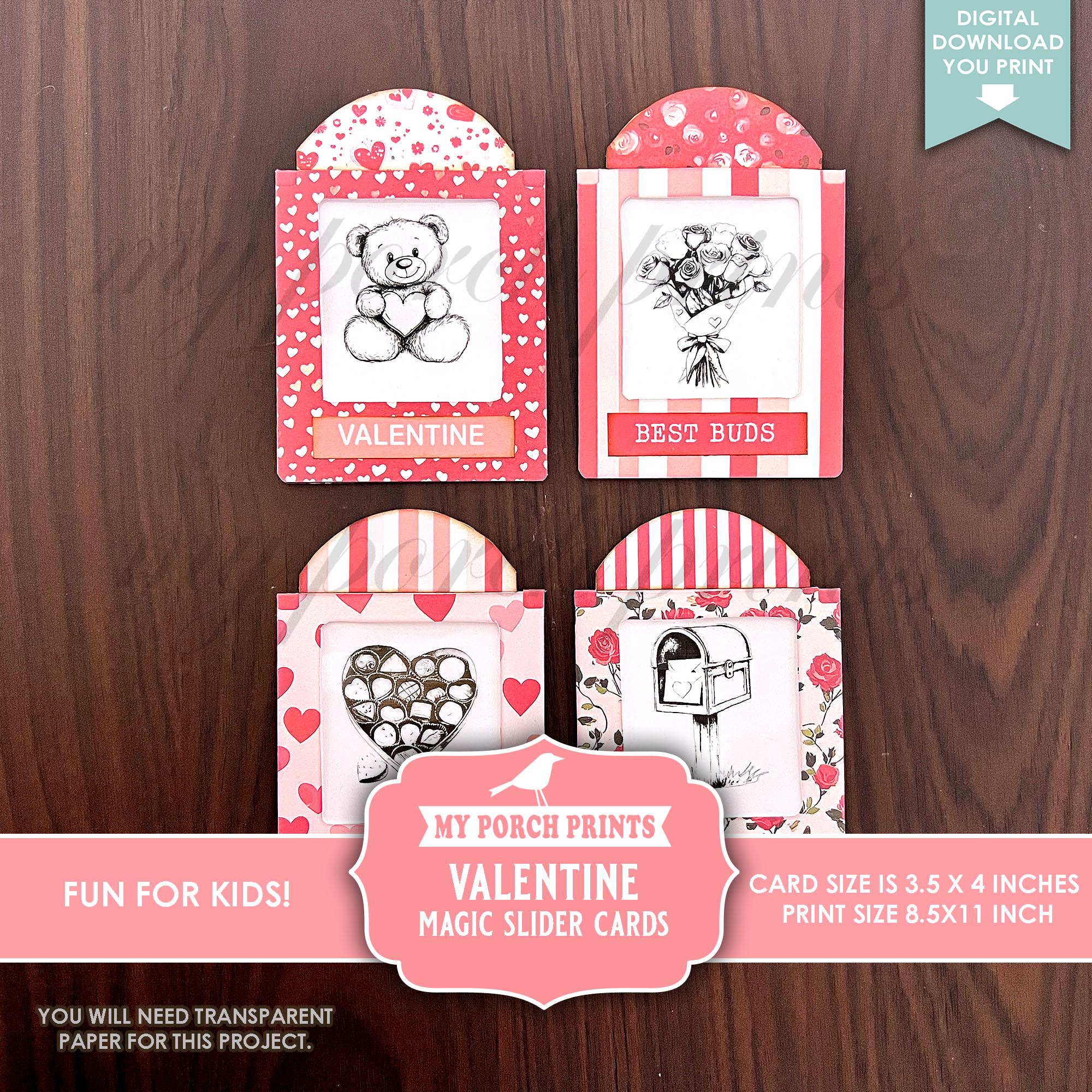 Valentine Magic Slider Cards, Junk Journal Kit Kids Gift Color Changing ...