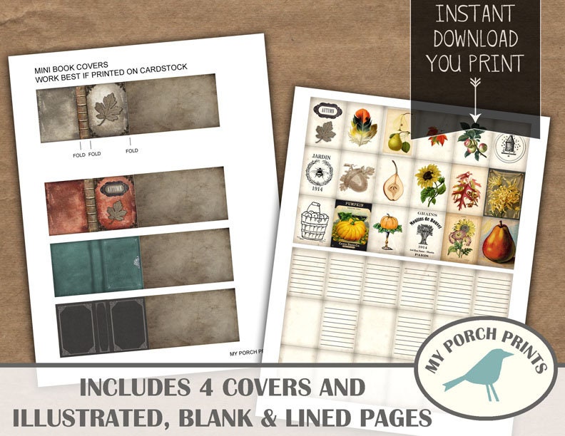 Autumn Mini Books, Fall, Mini Album, Necklace, Scrapbook, Printable ...