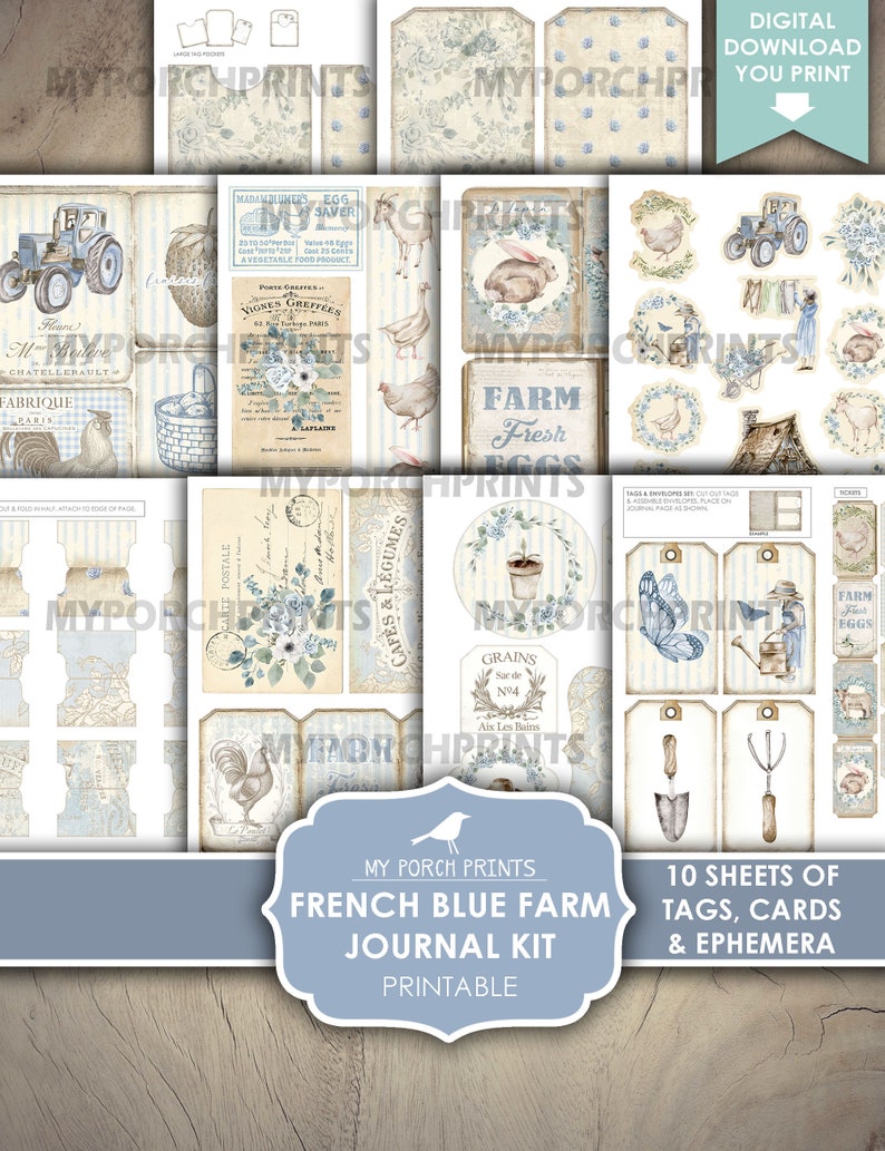 Junk Journal Kit Farm Blue French Country Fields - Etsy