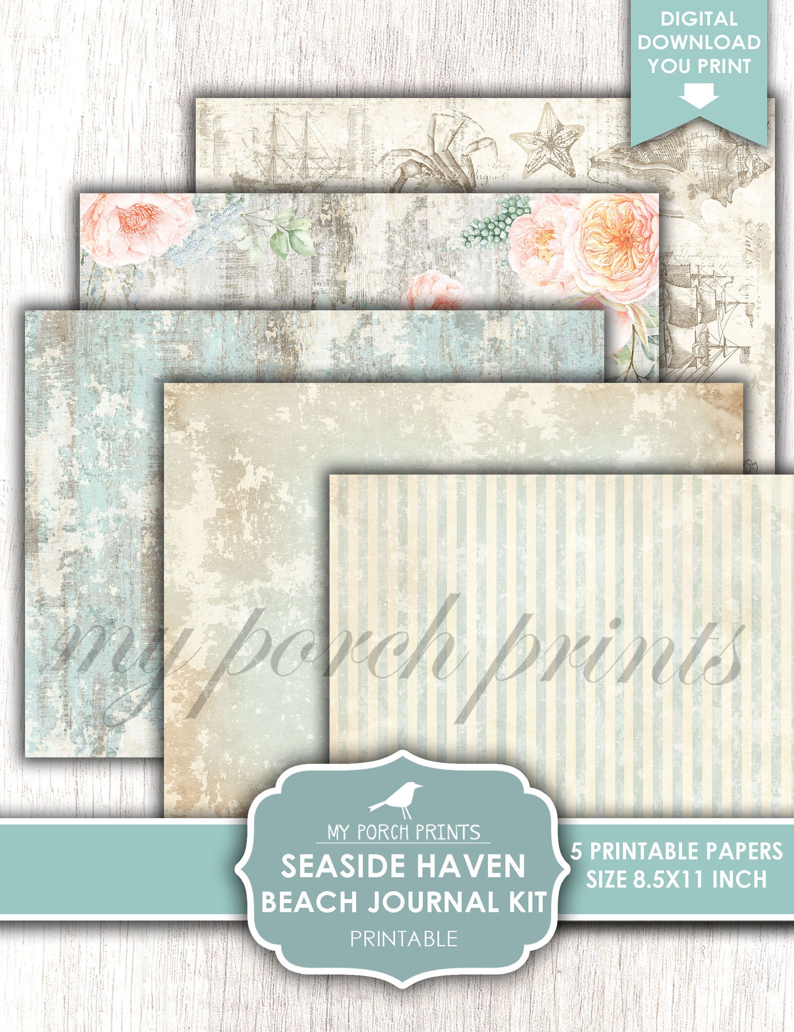 Junk Journal, Kit, Seaside, Haven, Beach, Vacation, Hawaii, Coast, Blue ...