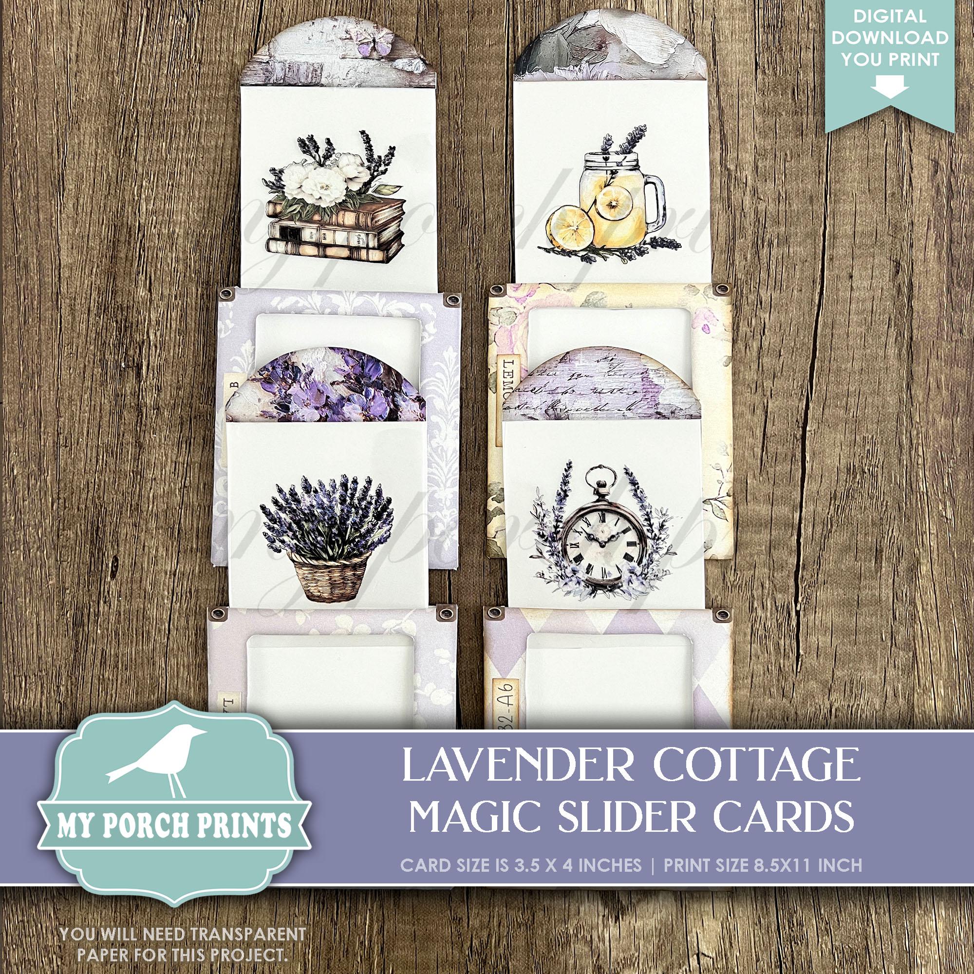 Lavender Cottage Magic Slider Cards, Junk Journal, Purple and White ...