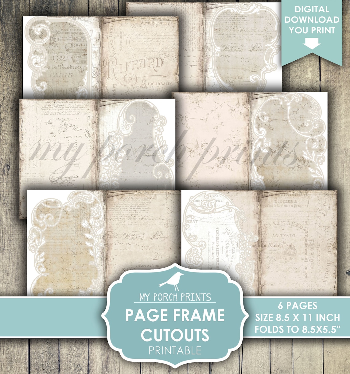 Junk Journal, Page Frame Cutouts, Insert, Decorative Design, Paper ...