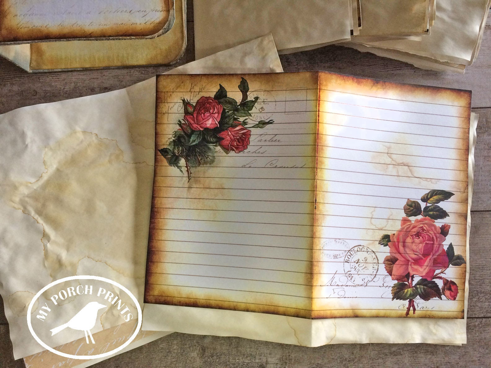 Junk Journal French Roses Journal Pages Valentine's - Etsy