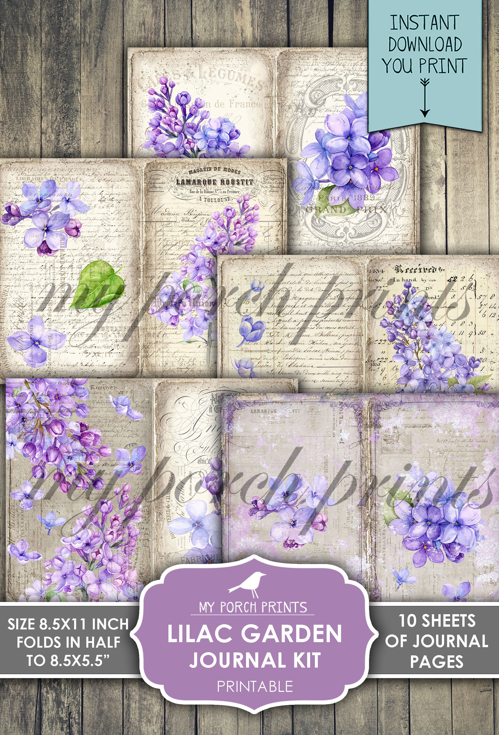 Junk Journal Lilac Garden Vintage My Porch Prints Spring - Etsy