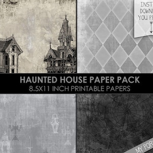 Halloween, Paper, Haunted House, Pack, Black & White, Junk Journal, Poe ...