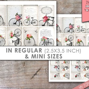 Bicycles and Roses Note Card, Scrapbook, Valentine, Junk Journal Kit ...