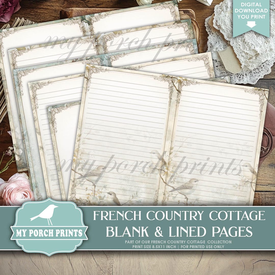 French Country Cottage Blank & Lined Journal Pages, Junk Journal ...