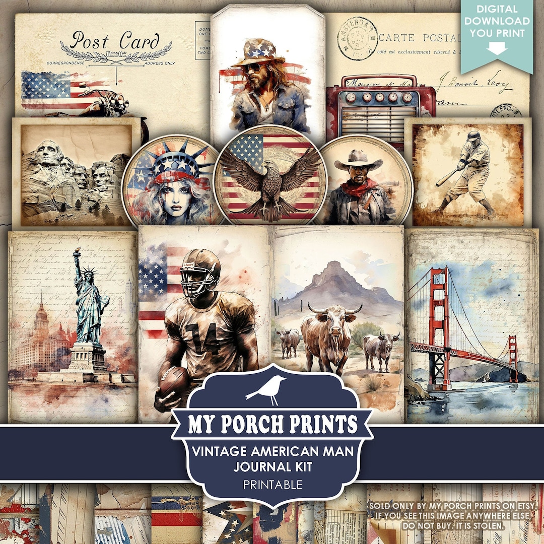 Vintage American Man Junk Journal Kit, Masculine, Patriotic, Grunge ...