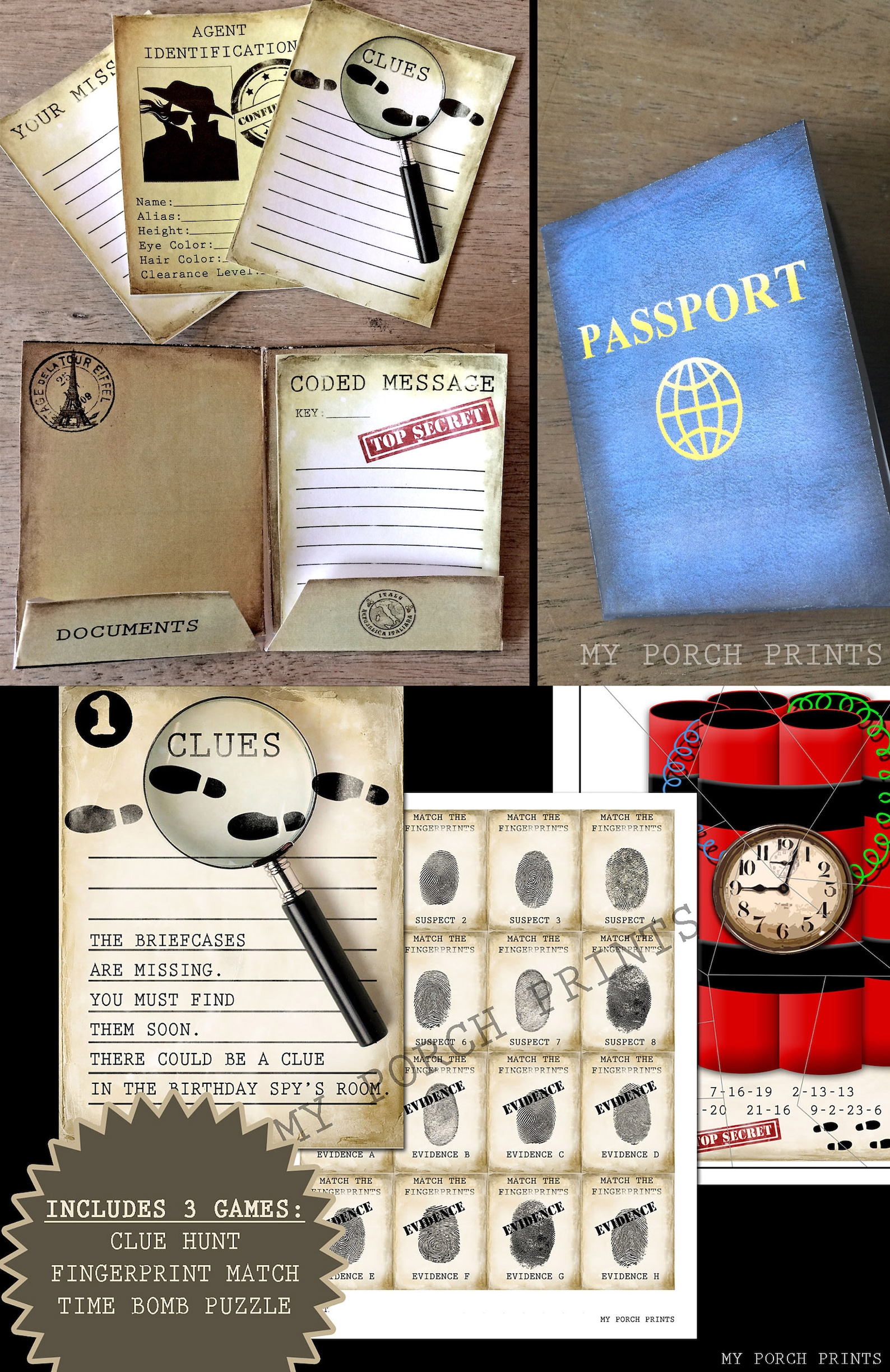 Spy Party Pack, Spy Party Printable, Spy Birthday Party, Secret Agent ...