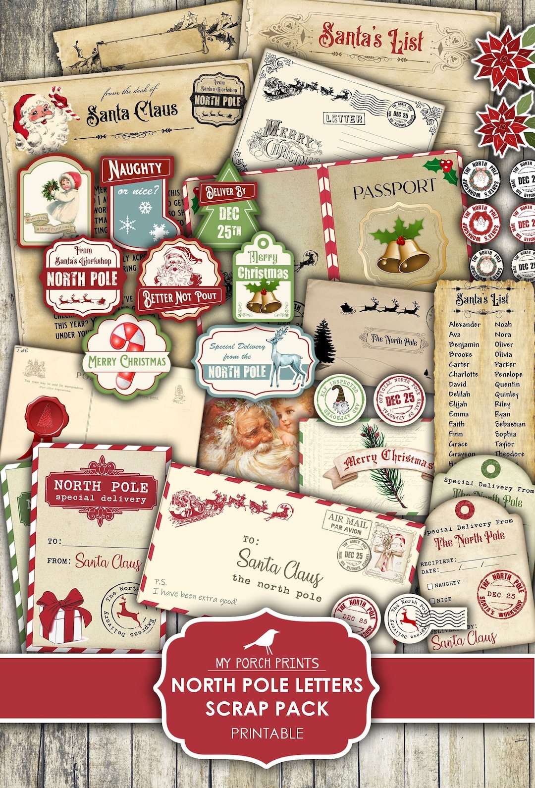 Christmas North Pole Letters Scrap Pack Junk Journal December Daily Tag ...