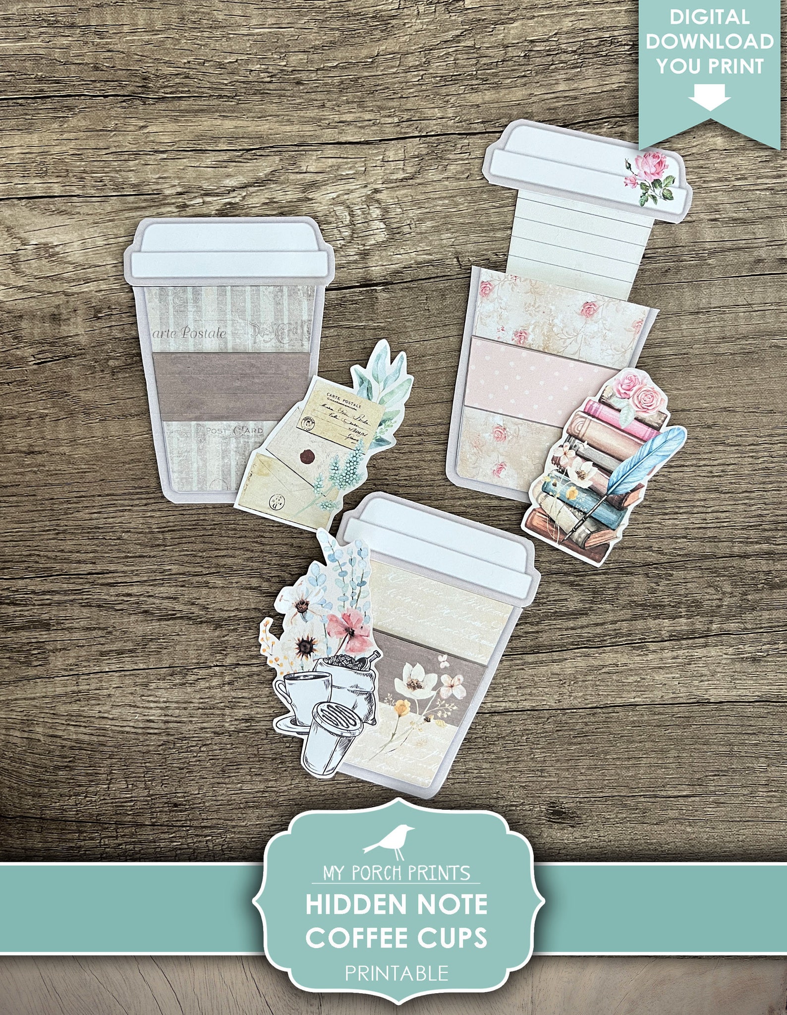 Junk Journal Hidden Note Coffee Cups Gift Card Holder Friend Sister ...
