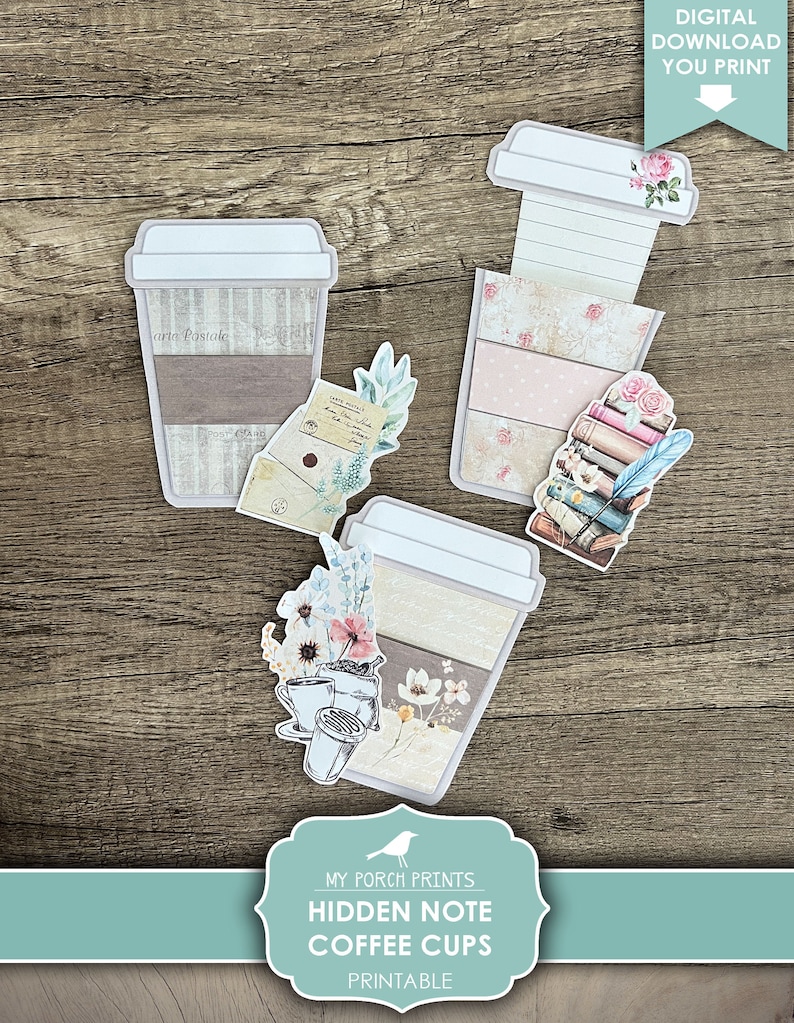 Junk Journal Hidden Note Coffee Cups Gift Card Holder Friend Sister ...