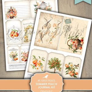 Junk Journal Kit, Summer, Peach, Flowers, Orchard, Fruit, Tags, Peaches ...