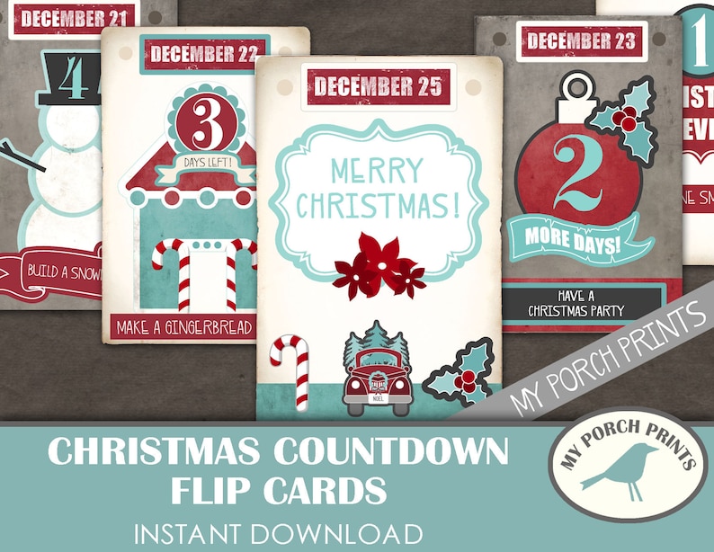 Christmas Countdown Flip Cards Advent Calendar December - Etsy