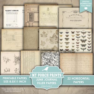 Junk Journal Filler Papers HORIZONTAL, Vintage Neutral Extra Pages ...