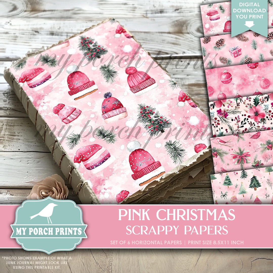 Pink Christmas Scrappy Papers, Junk Journal, Pages, Holiday, Winter ...