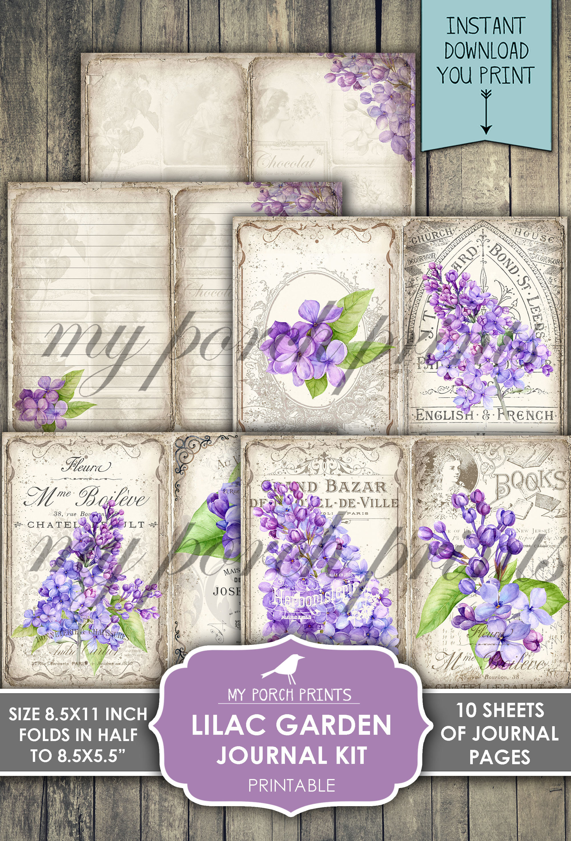 Junk Journal Lilac Garden Vintage My Porch Prints Spring - Etsy