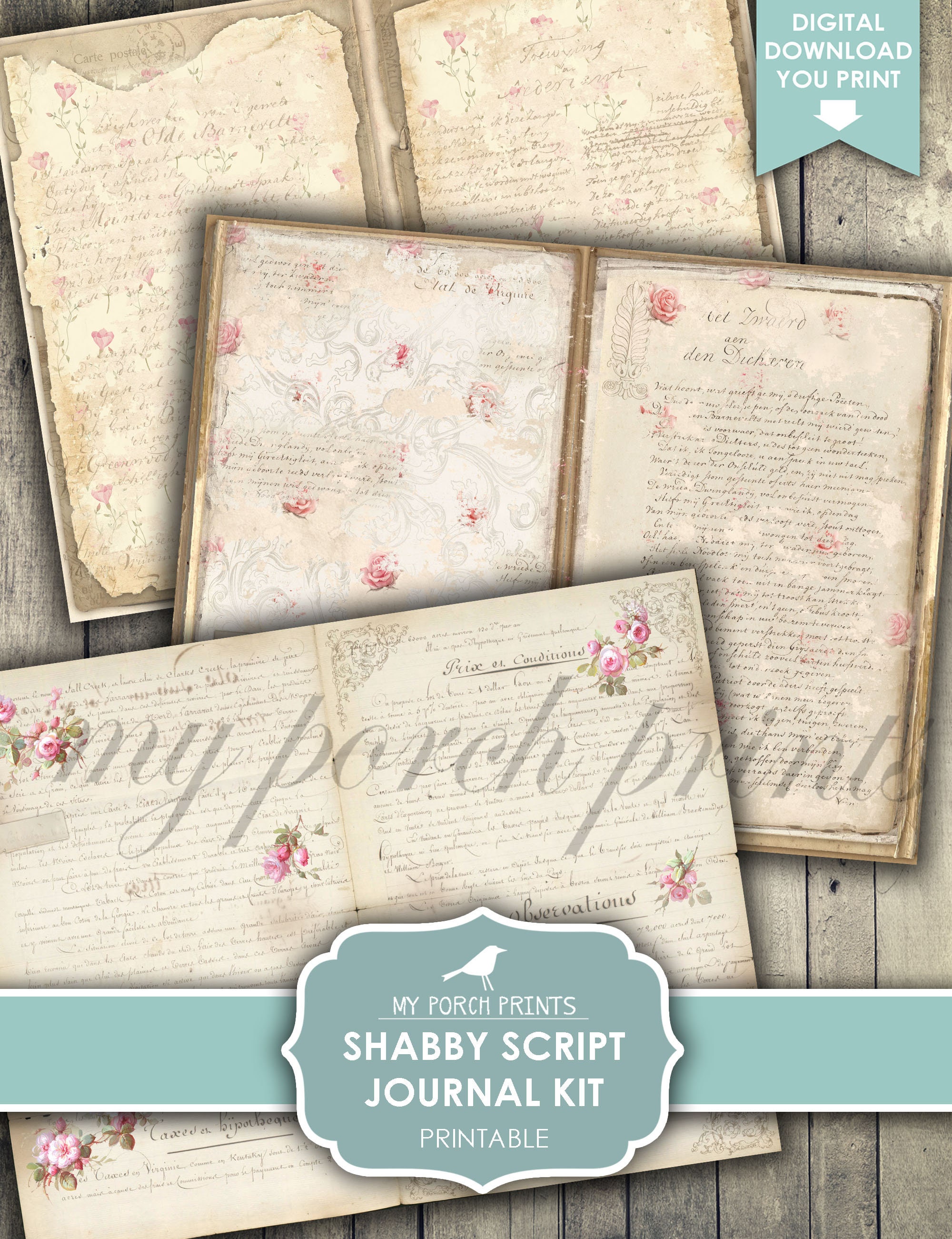 Junk Journal Kit Shabby Script Boho Vintage Floral - Etsy