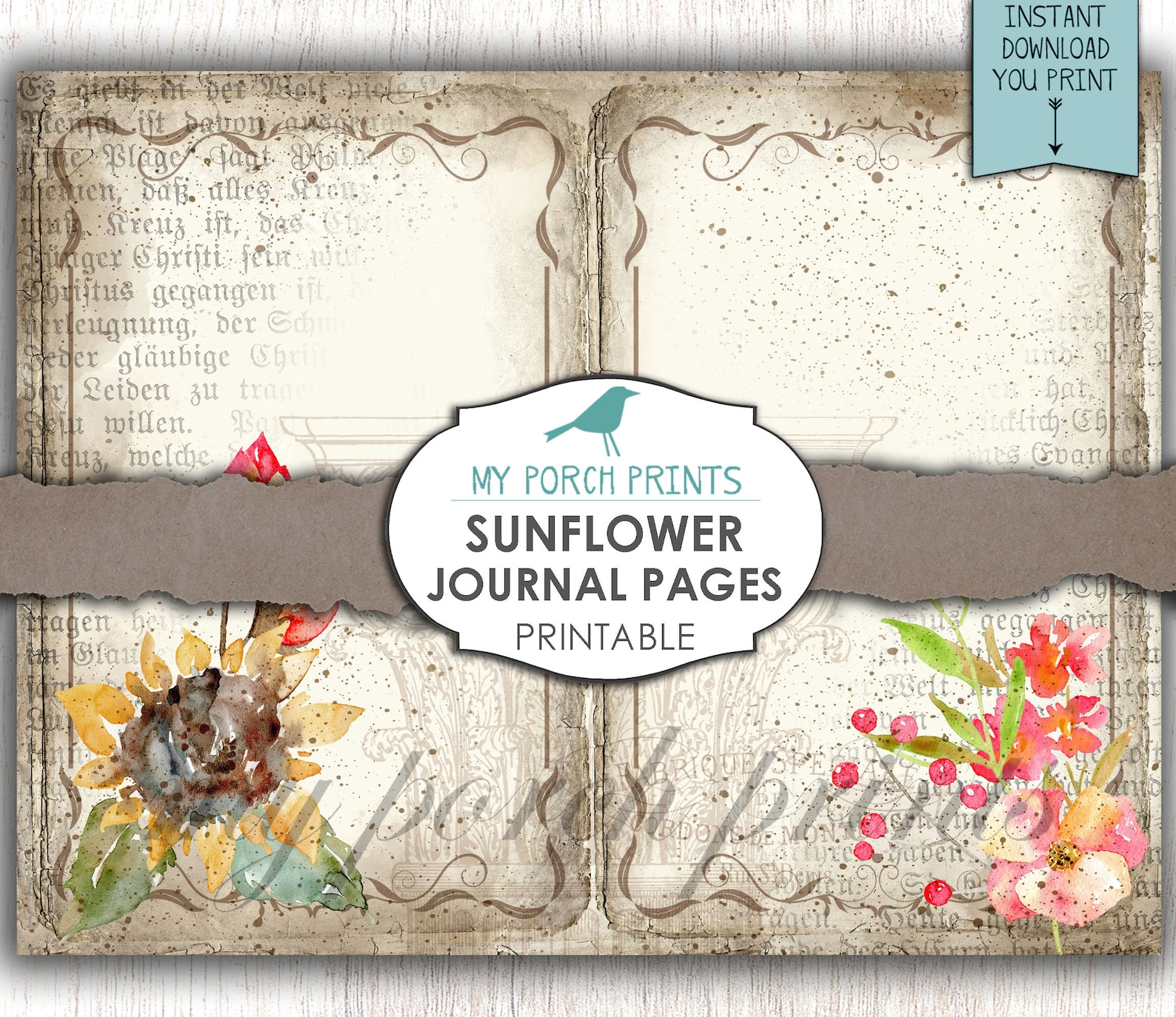 Sunflower, Journal Pages, Junk Journal Kit, Papers, Ephemera, Daisy ...