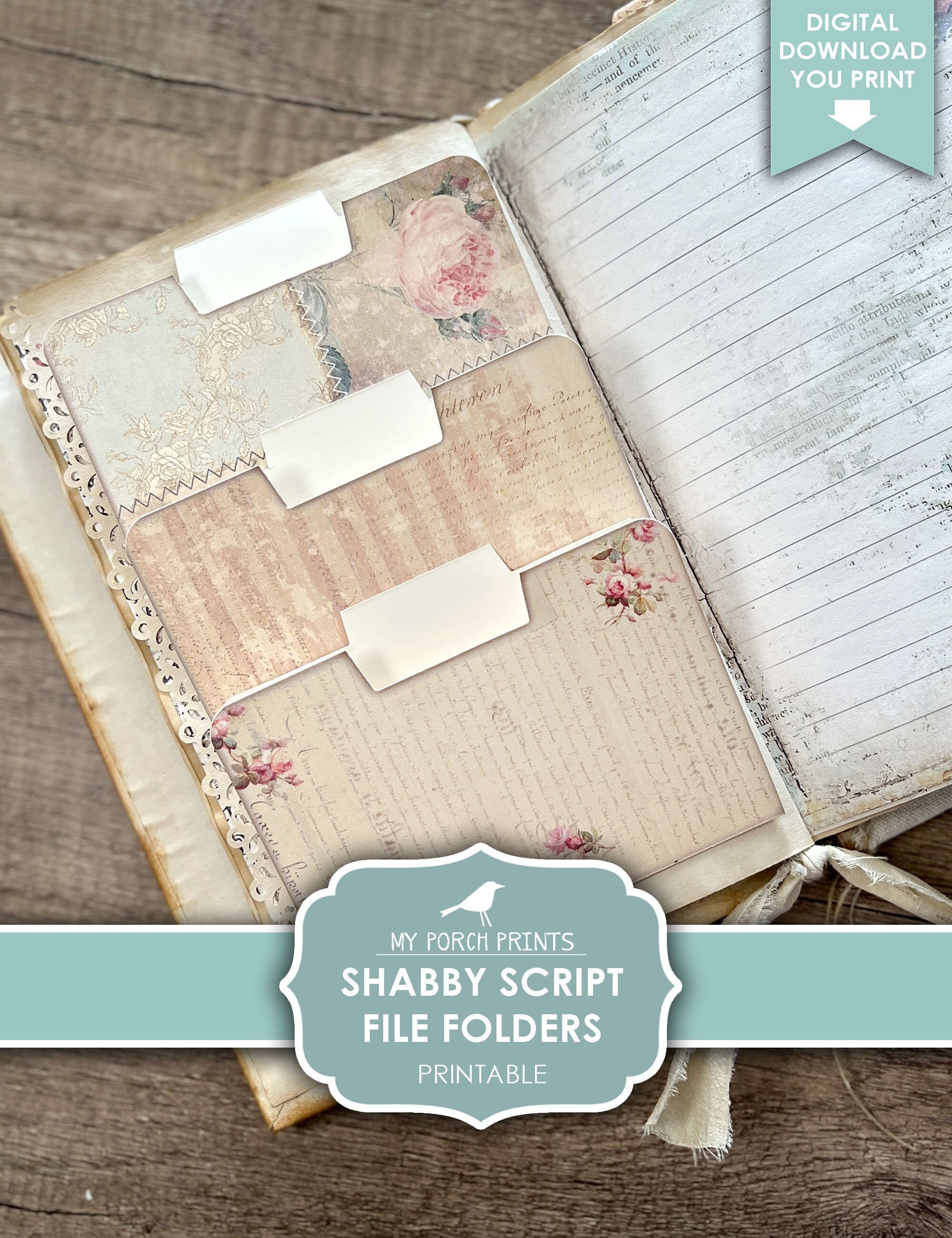 Junk Journal, File, Folders, Shabby, Script, Ephemera, Kit, Vintage ...