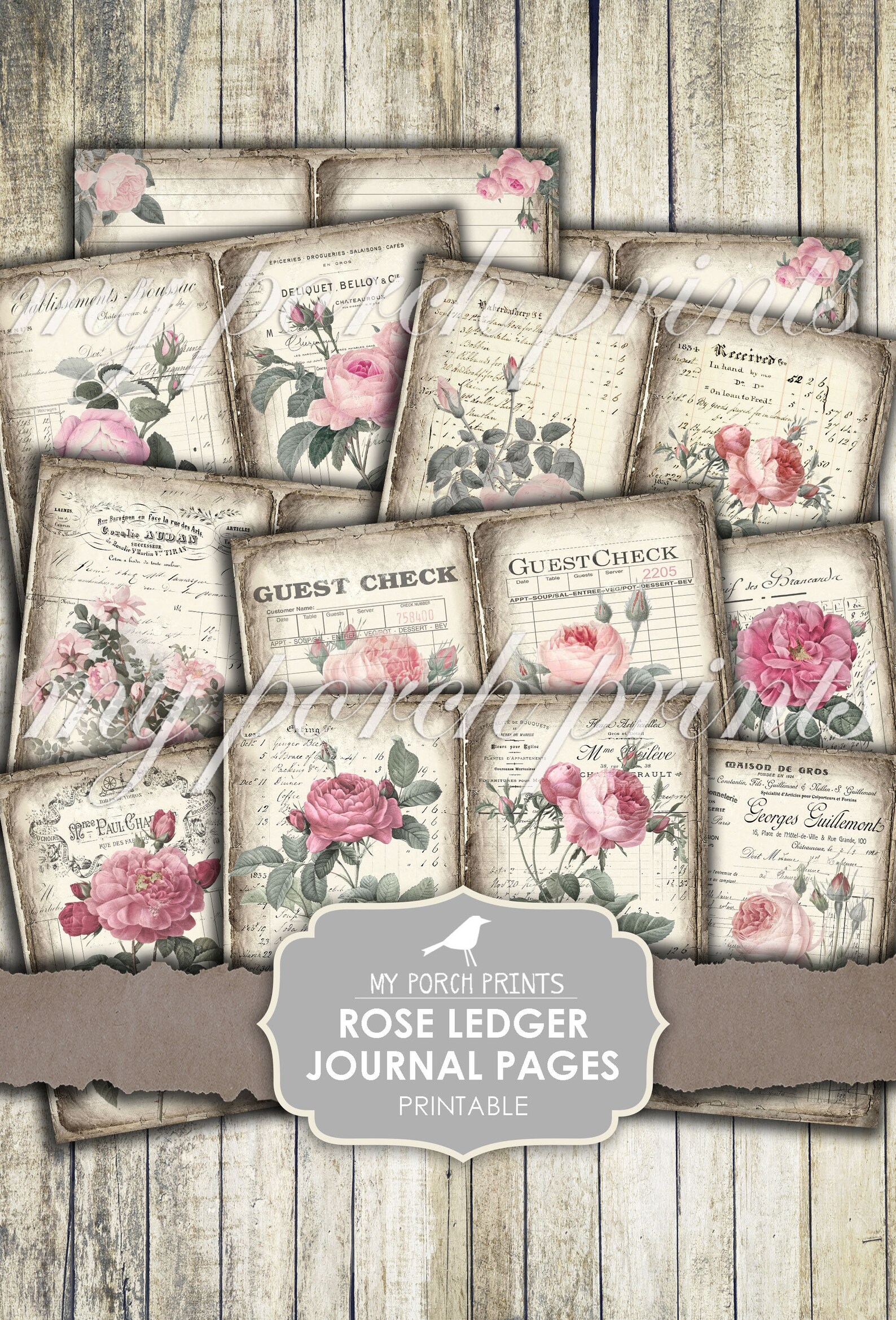 Junk Journal, Rose, Ledger, Journal Pages, Printable Papers, Junk ...