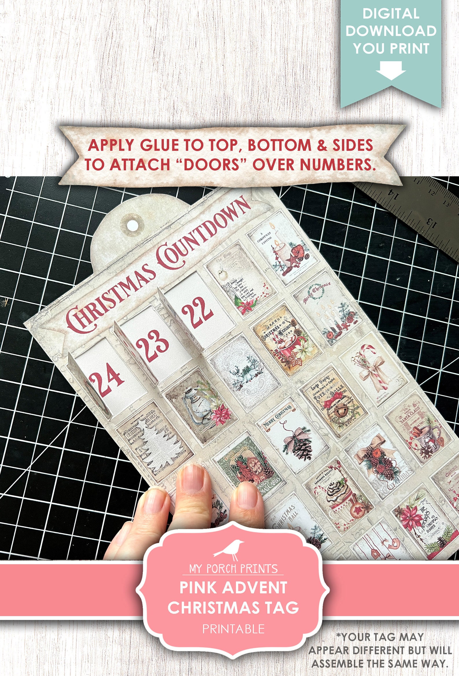 Pink Advent Christmas Countdown Tag, Junk Journal December Daily Kids ...