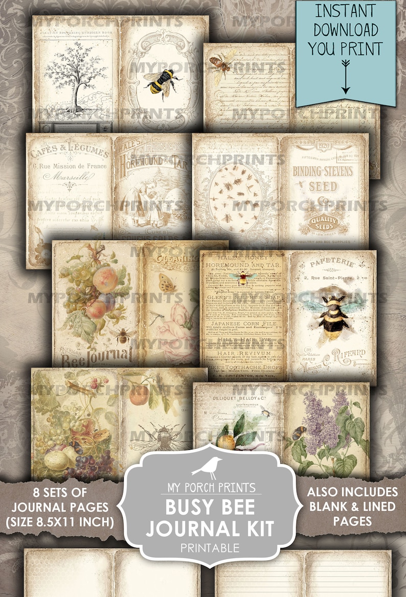 Busy Bee Junk Journal Kit Beekeeper Bees Vintage My Porch - Etsy