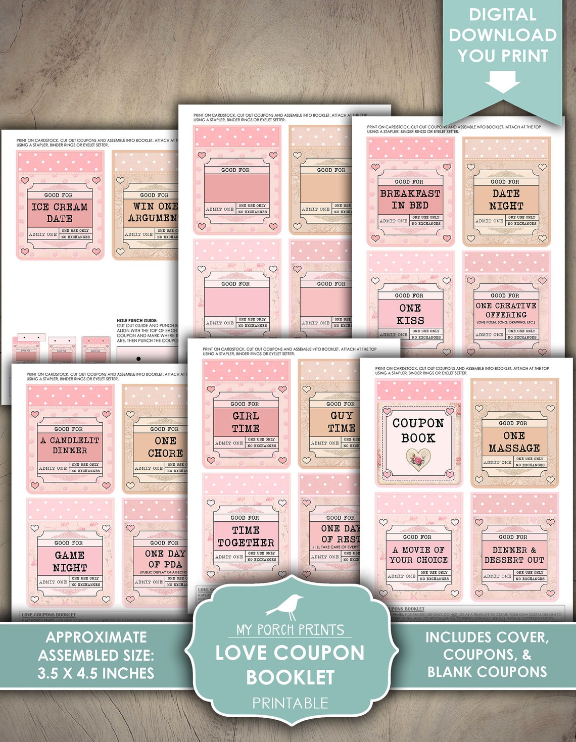 Valentine Coupon Book Love Coupons Ticket Booklet Romantic Valentines ...