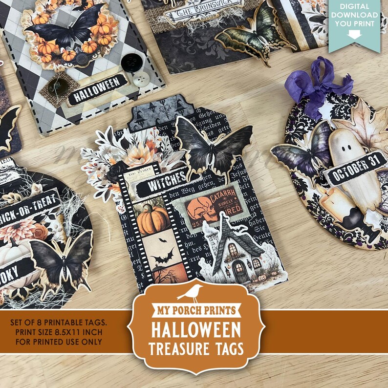 Halloween Treasure Tags Kit, Junk Journal, Fussy Cuts, Autumn, Pumpkin ...