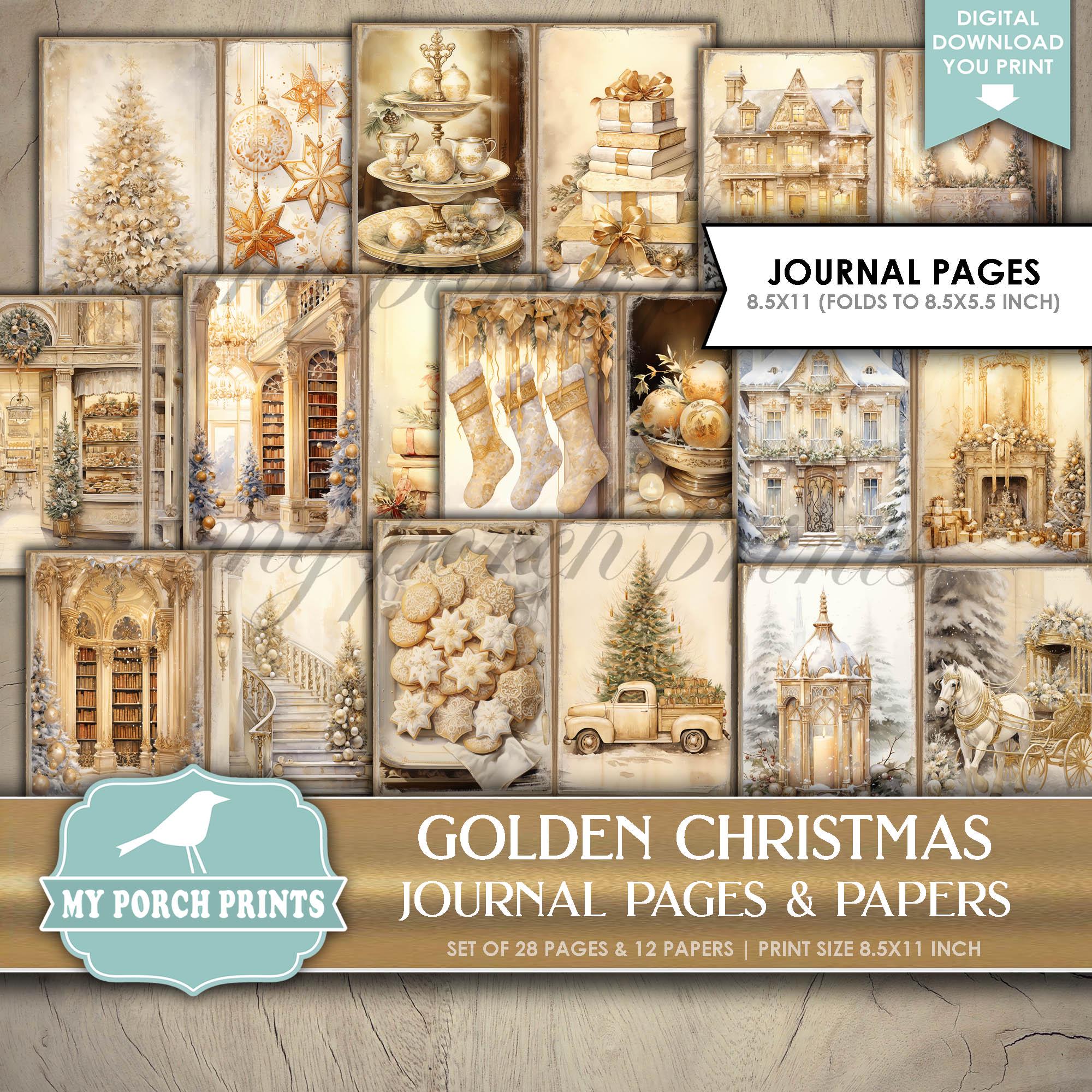 Golden Christmas Junk Journal PAGES & PAPERS, Kit, Gold, Santa ...