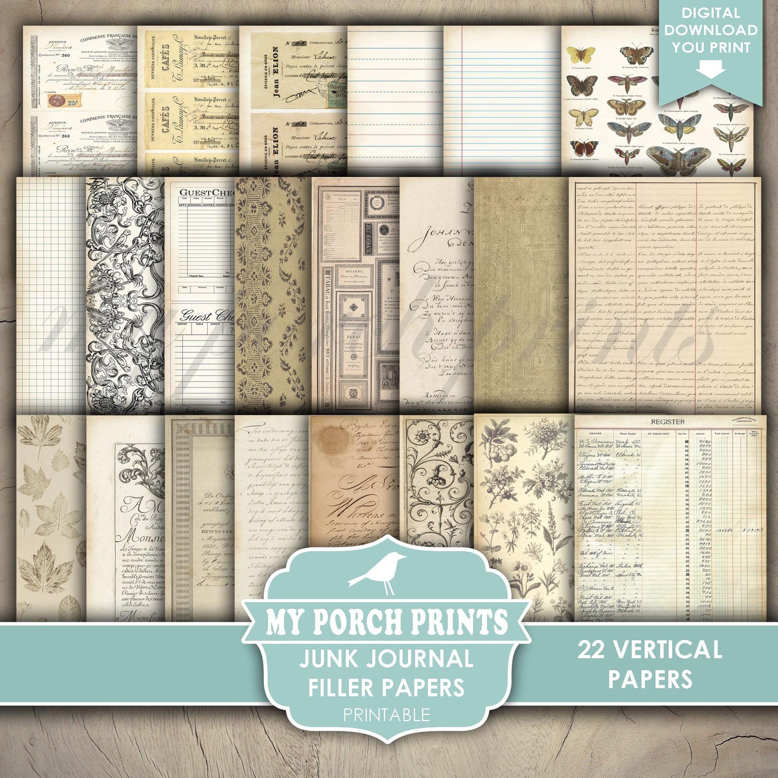 Vertical Junk Journal Filler Papers, Vintage, Neutral, Nature, Extra ...