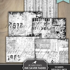 Faded Grunge Papers, Junk Journal, Ink Saver, Vintage, Black and White ...