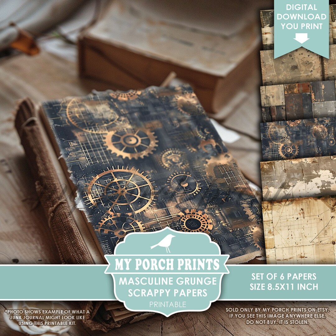 Masculine Grunge Scrappy Papers, Junk Journal, Masculine, Men, Vintage ...