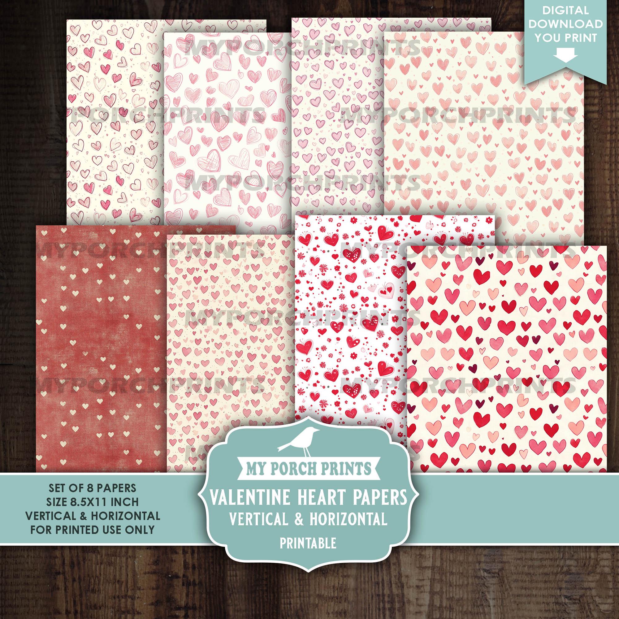 Valentine Heart Papers Junk Journal Red Pink Scrapbook Craft Backing ...