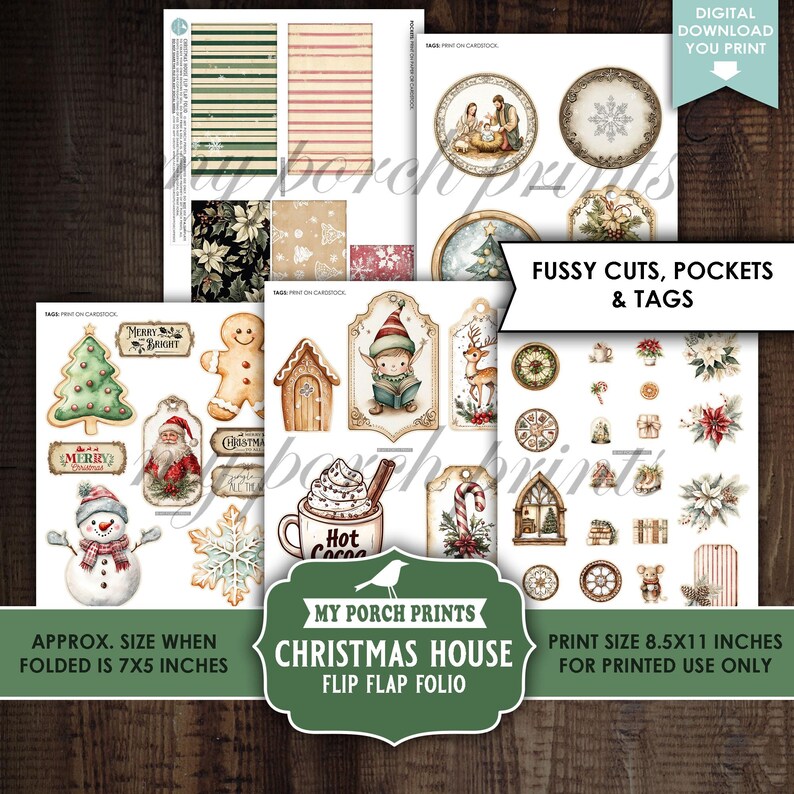 Christmas House Flip Flap Folio, Junk Journal, Holiday, Winter, Gift ...