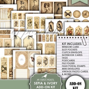 Junk Journal, Sepia, Ivory, Add On, Kit, Antique, Butterflies, Neutral ...