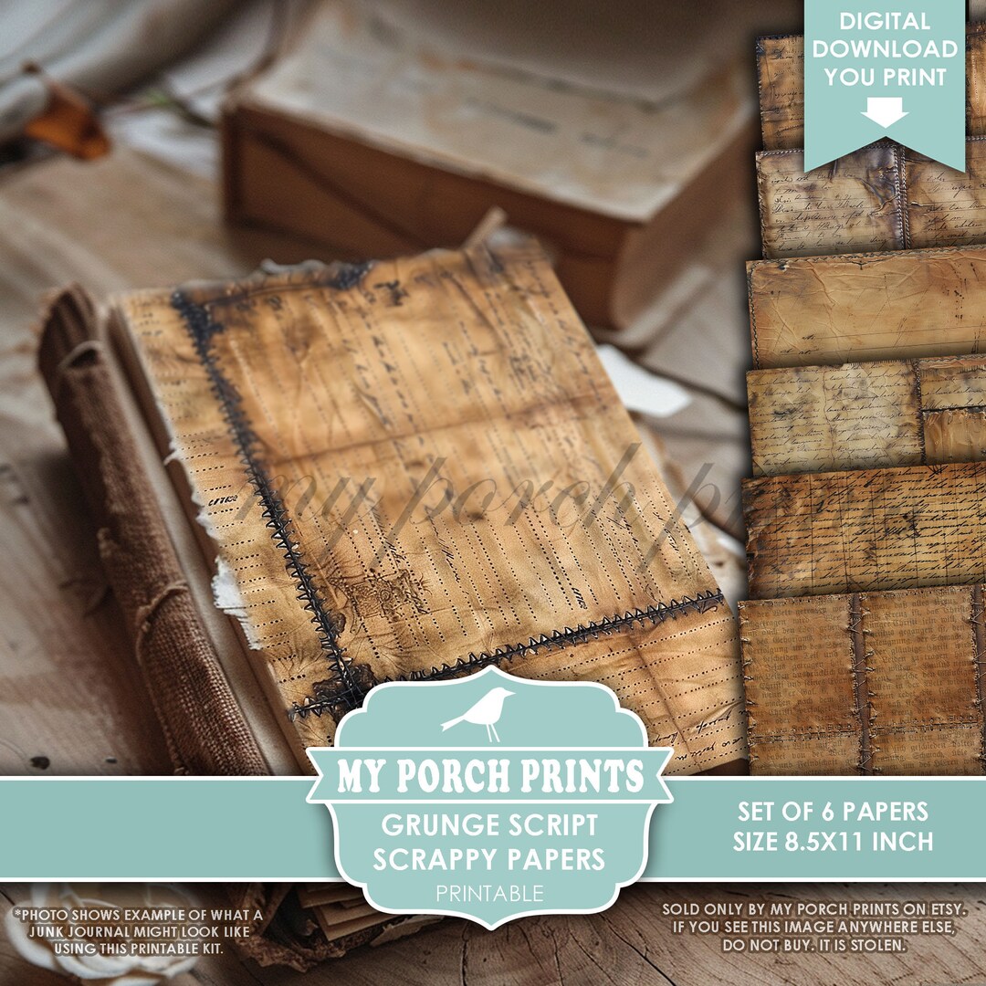 Grunge Script Scrappy Papers, Junk Journal, Men, Neutral, Masculine ...