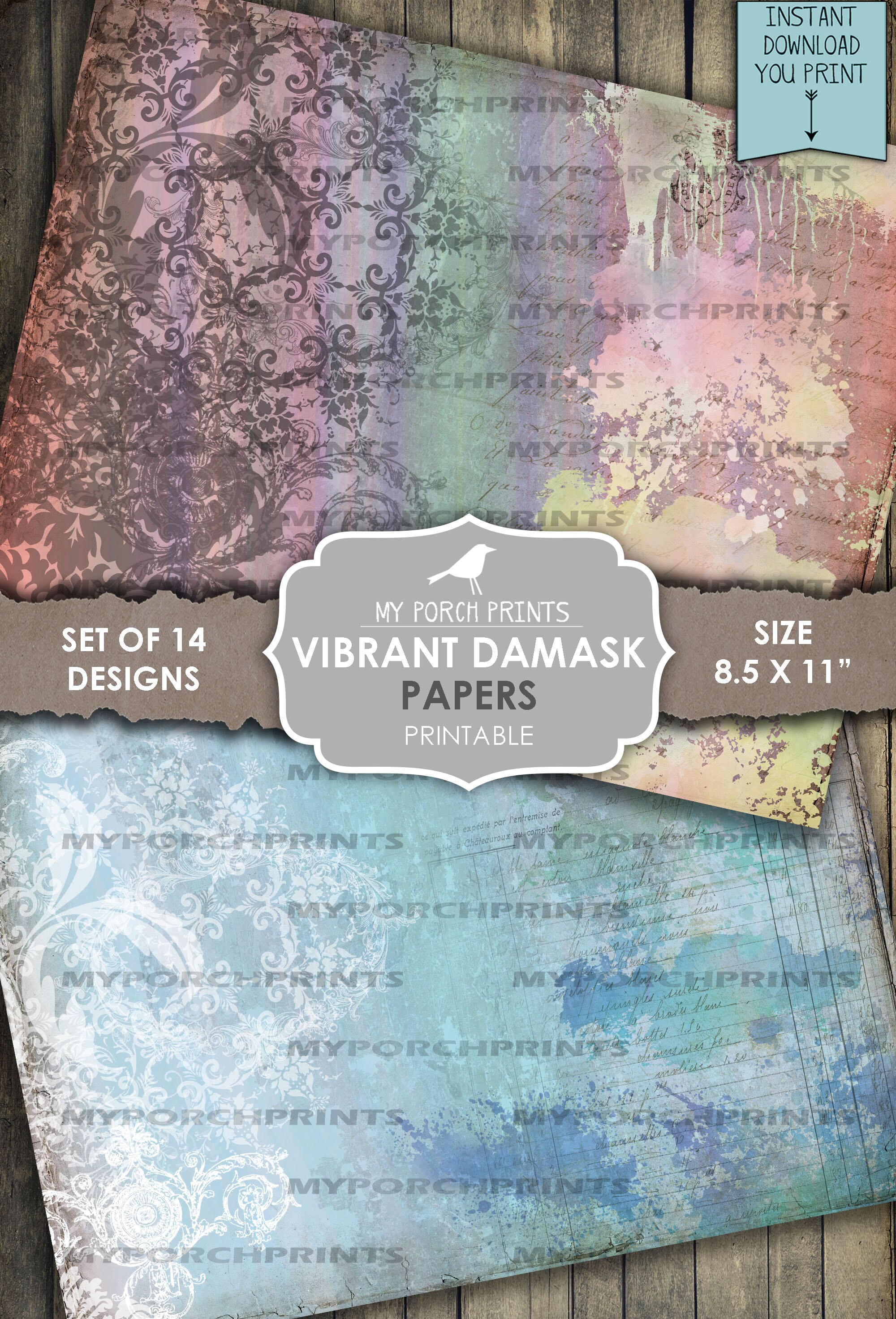 Vibrant Damask, Junk Journal, Papers, Collage Sheets, Printable Paper ...