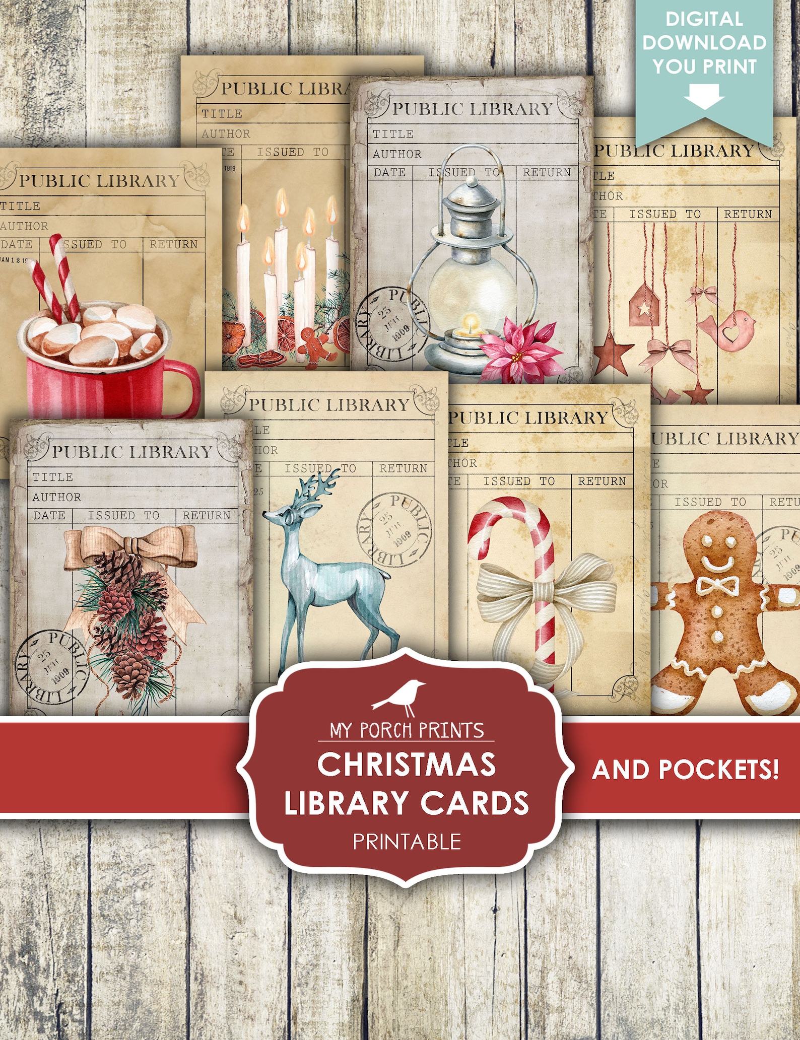 Christmas Library Cards Junk Journal December Daily Winter - Etsy