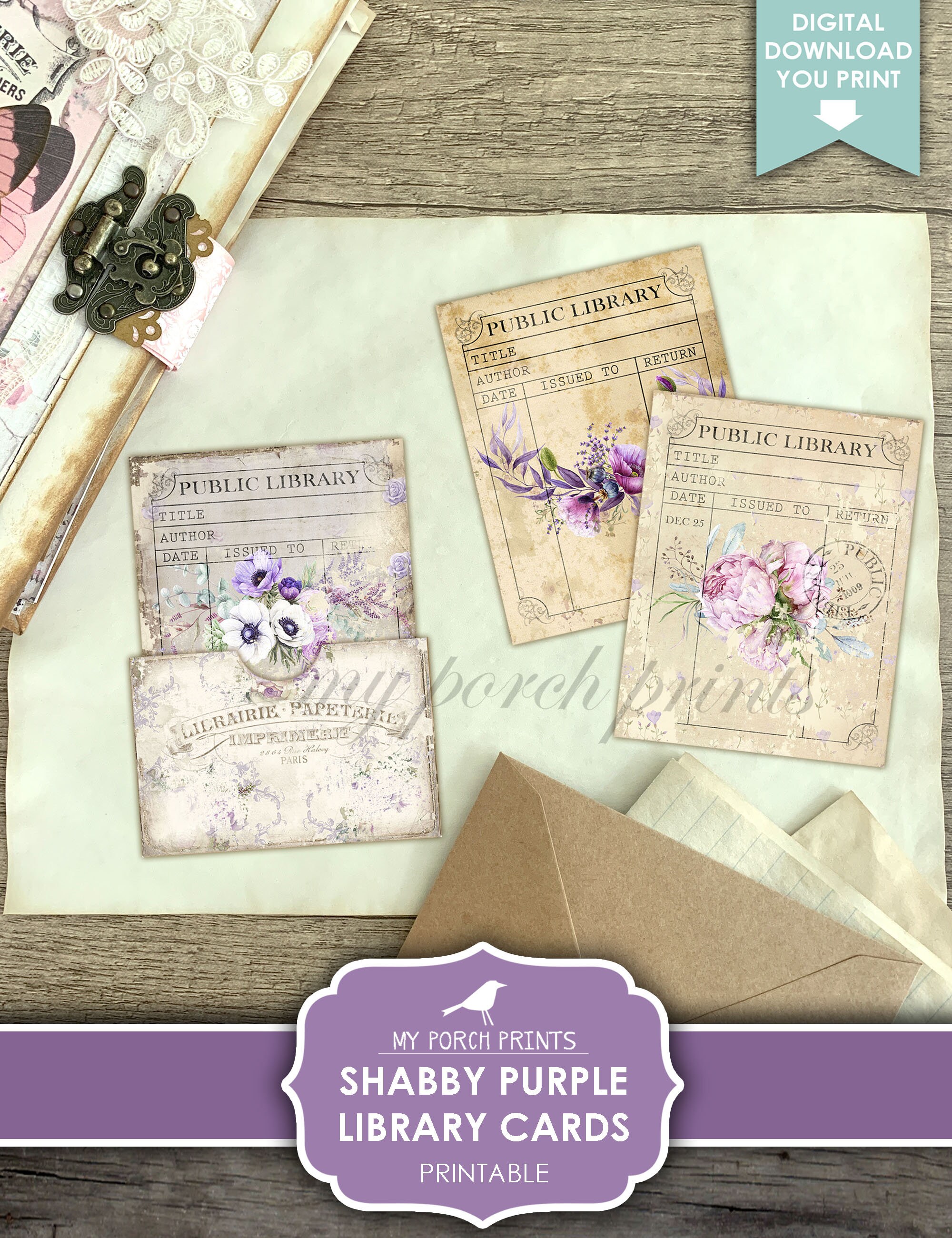 Shabby Purple Library Cards Junk Journal Violet Lavender - Etsy