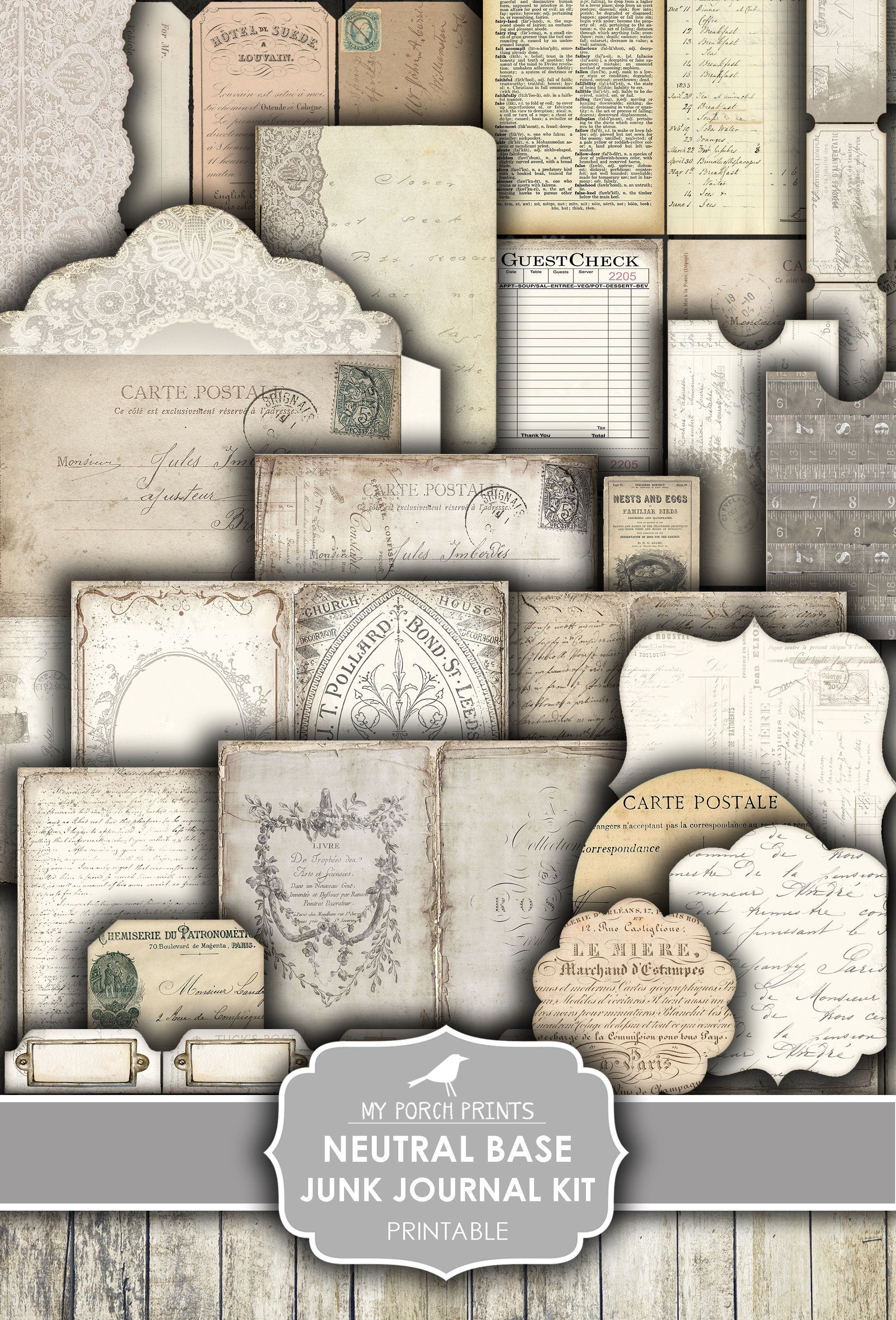 Junk Journal Kit, Neutral Base, Vintage, Shabby, Beige, Masculine, Man ...