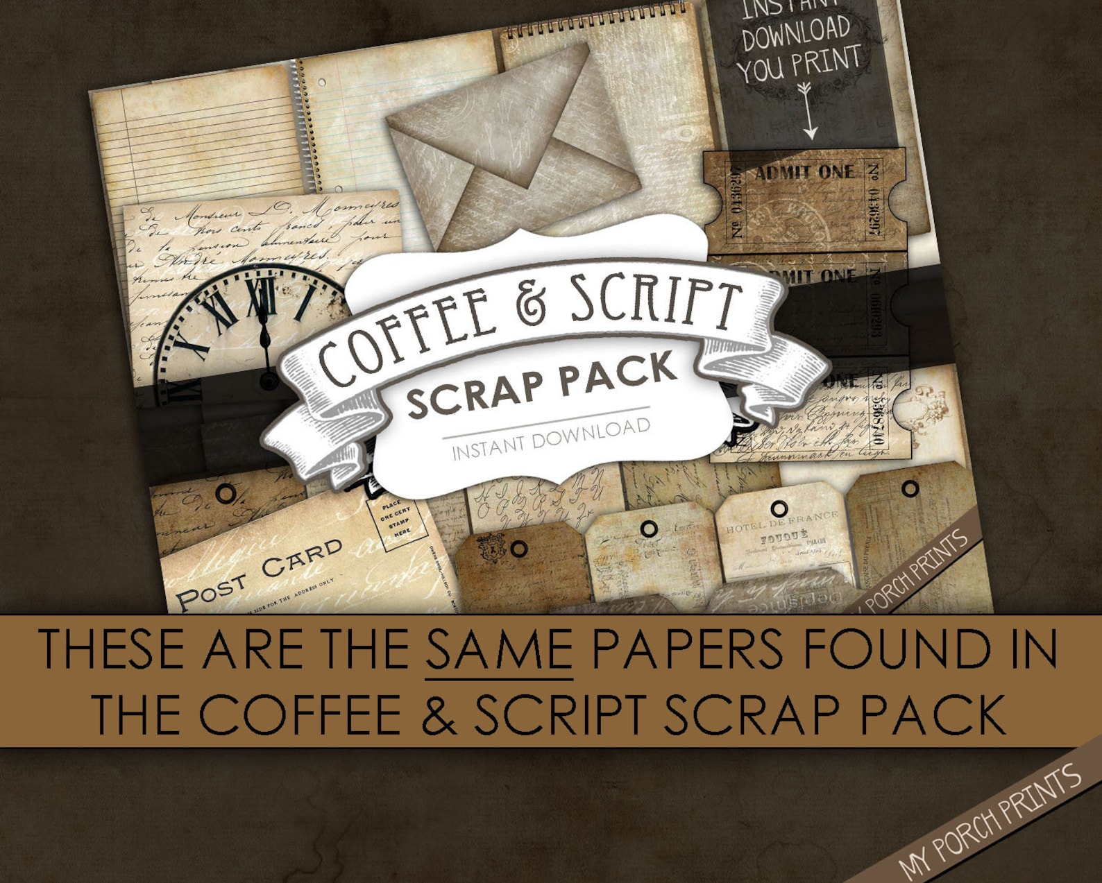 Coffee & Script Papers Junk Journal Neutral Brown Dyed - Etsy