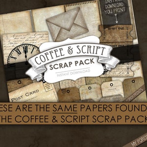 Coffee & Script, Papers, Junk Journal, Neutral, Brown, Dyed, Tea ...