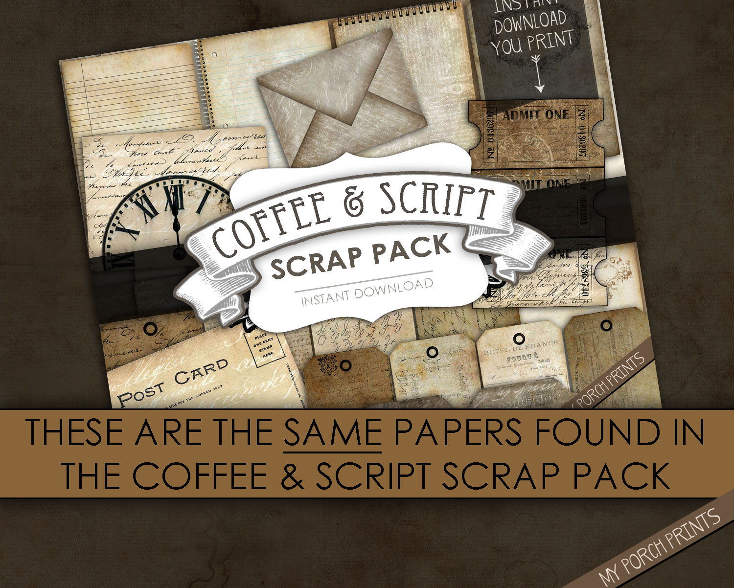 Coffee & Script Papers Junk Journal Neutral Brown Dyed - Etsy