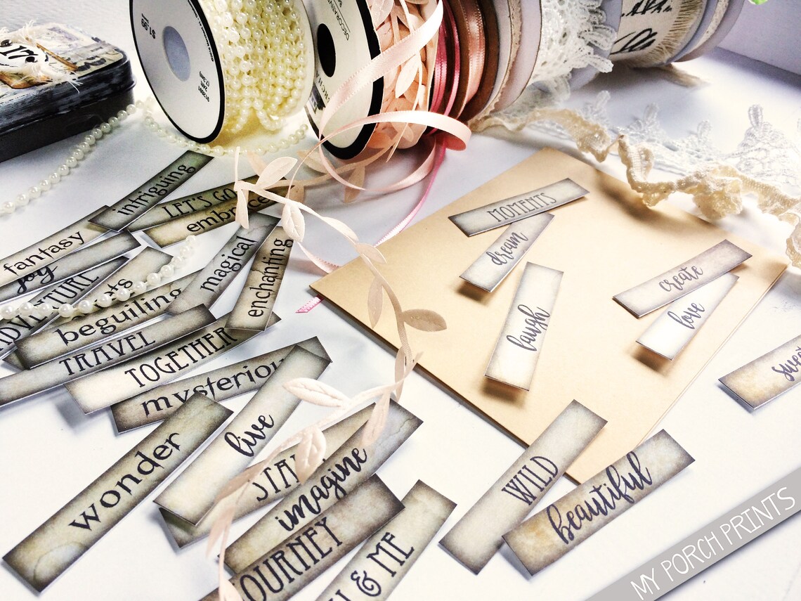 Journal Words Parchment Phrases Paper Words Mixed Media - Etsy