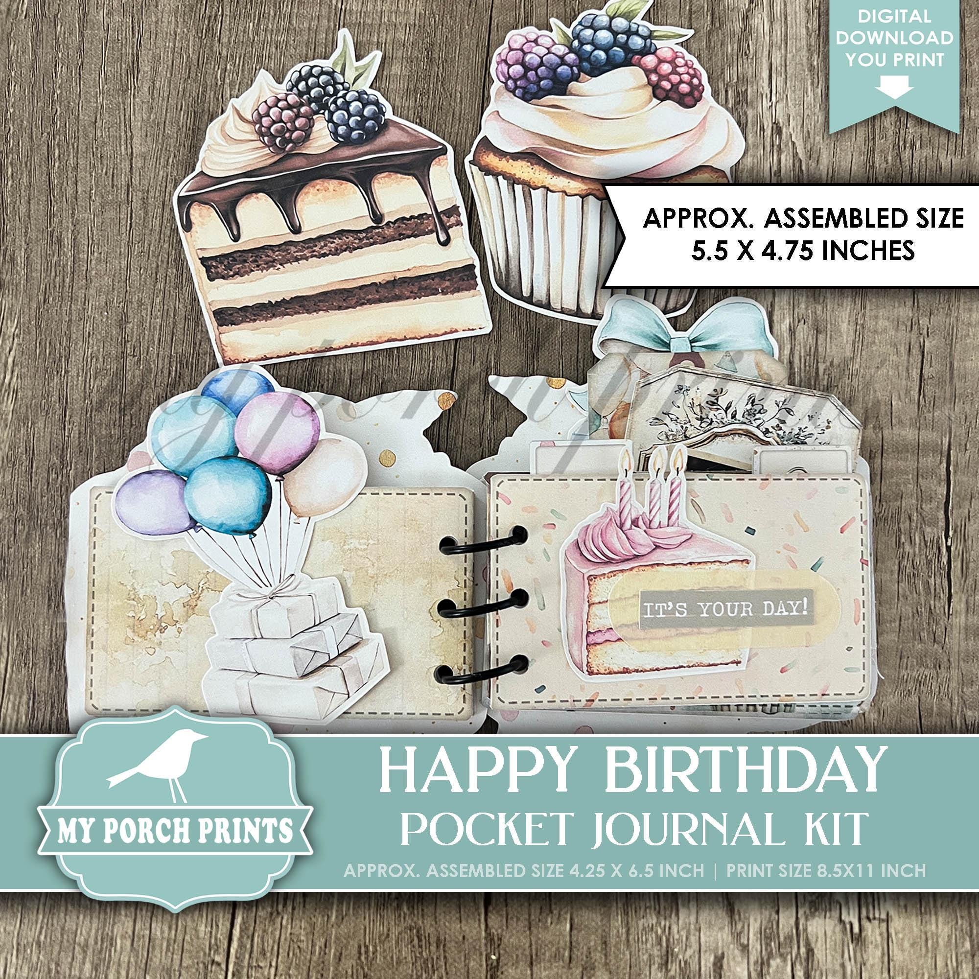 Happy Birthday Pocket Journal Kit, Birthday Card Cake Balloons Photo ...