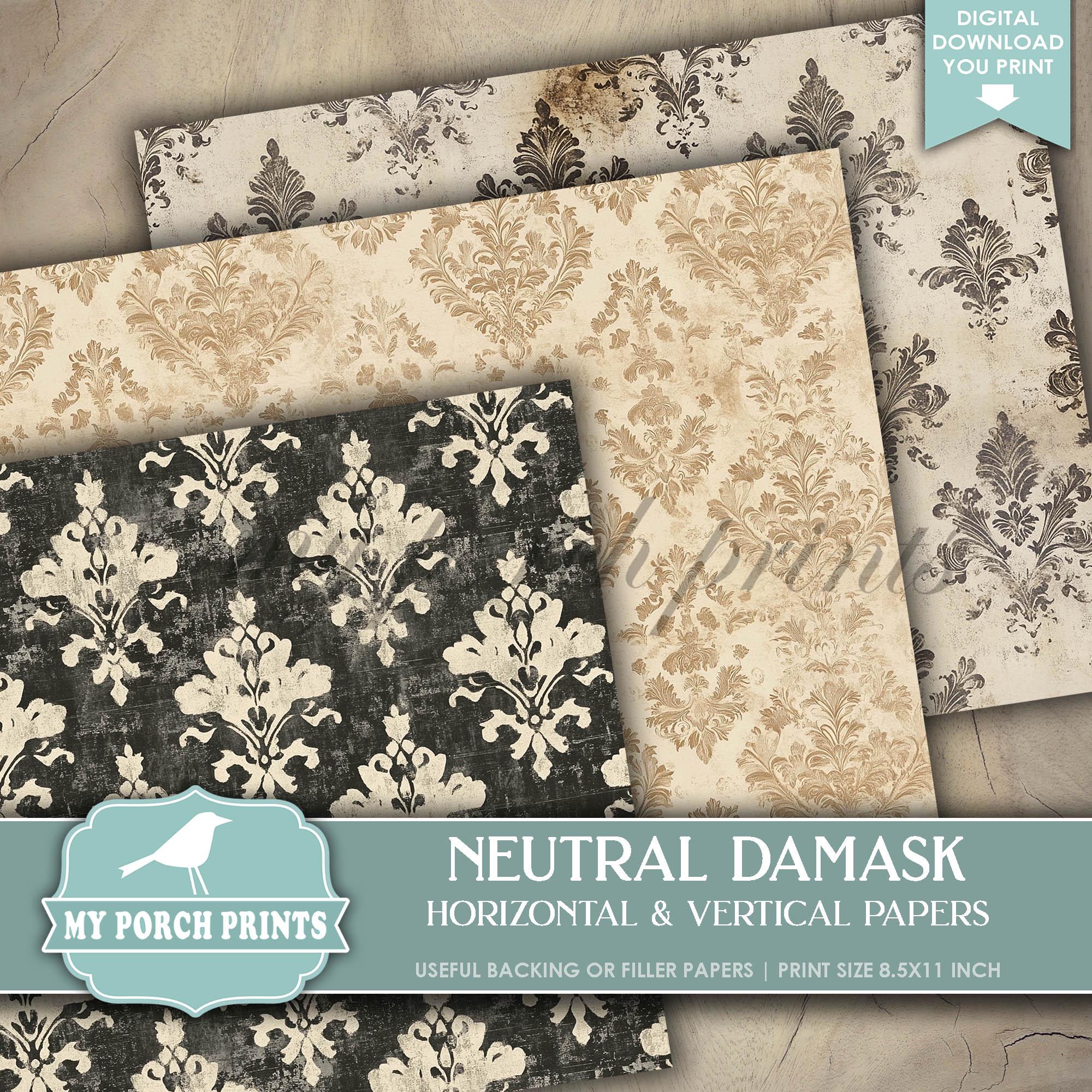 Neutral Damask Papers Junk Journal, Neutral, Backing, Extra, Pages ...